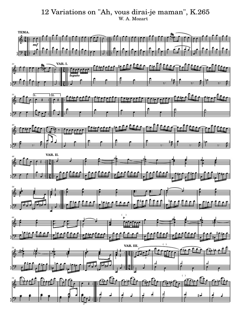 Mozart Variations on Ah Vous Diraije Maman K | PDF
