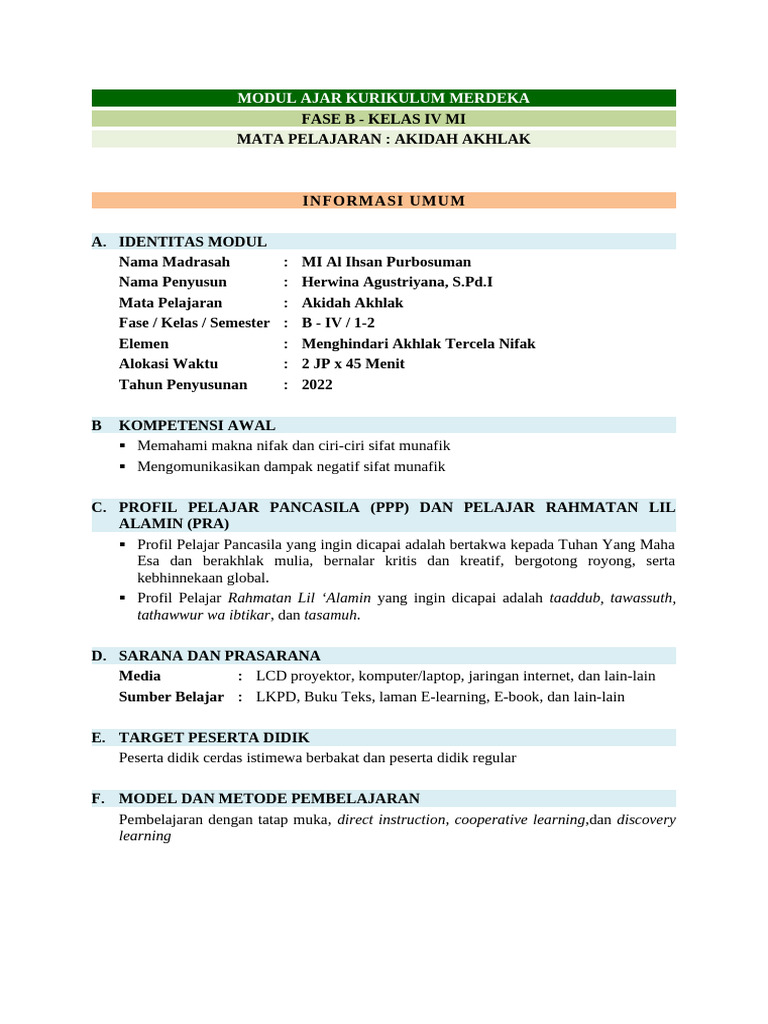 Modul Akidah Akhlak Kelas 4 Bab 10 22 | PDF