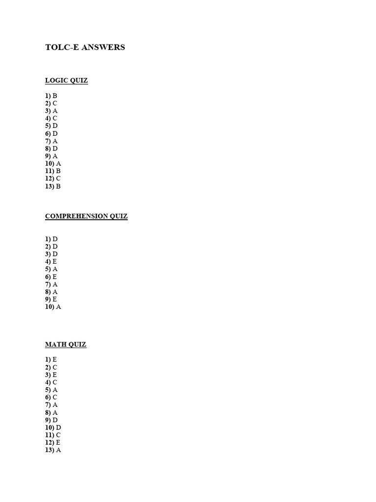 Tolc e Answers | PDF