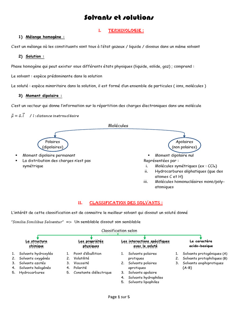Classification des solvants chimiques | PDF | Solvant | Polarité (chimie)