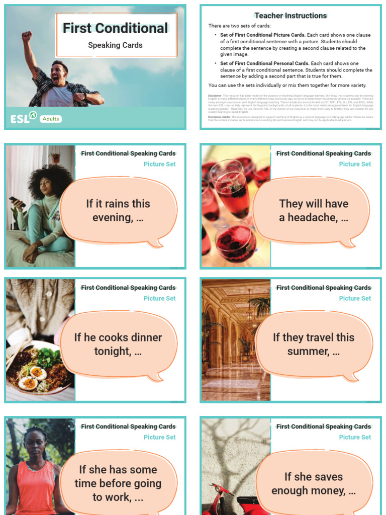 First Conditional Speaking Cards for ESL | PDF | English As A Second Or ...