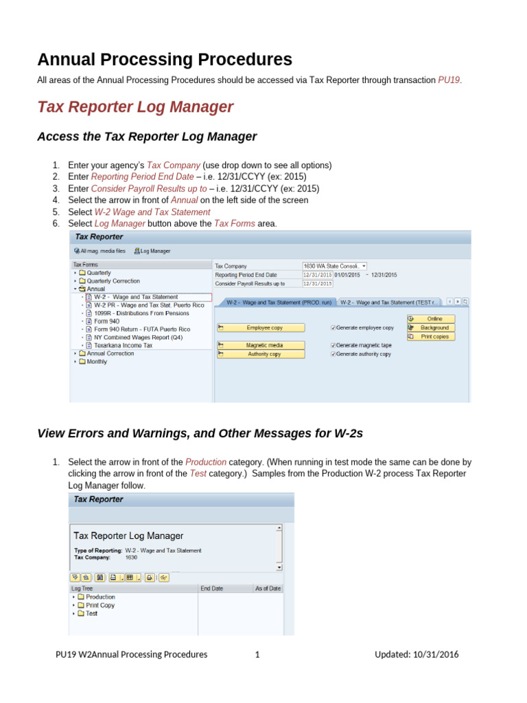 Annual Processing Procedures: Tax Reporter Log Manager | PDF | Taxes ...