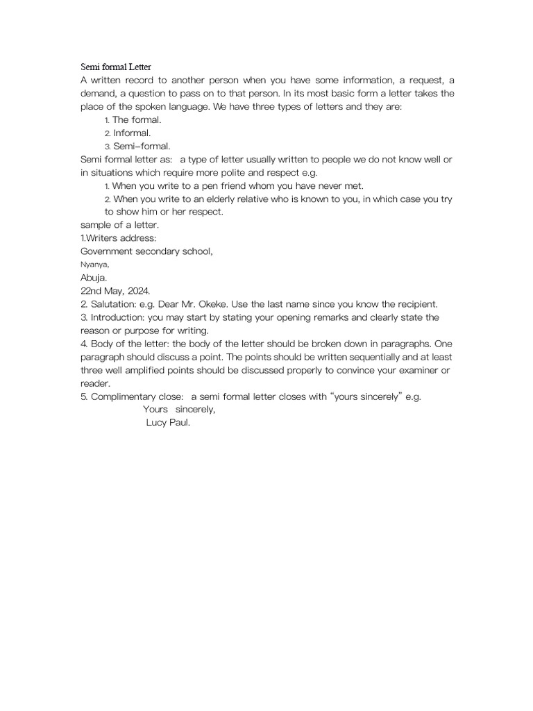 Semi Formal Letter | PDF