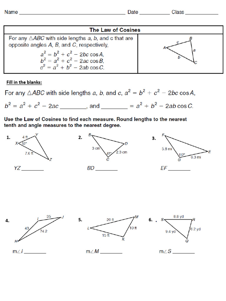 8-5B_Law_of_Cosines_Problems | PDF