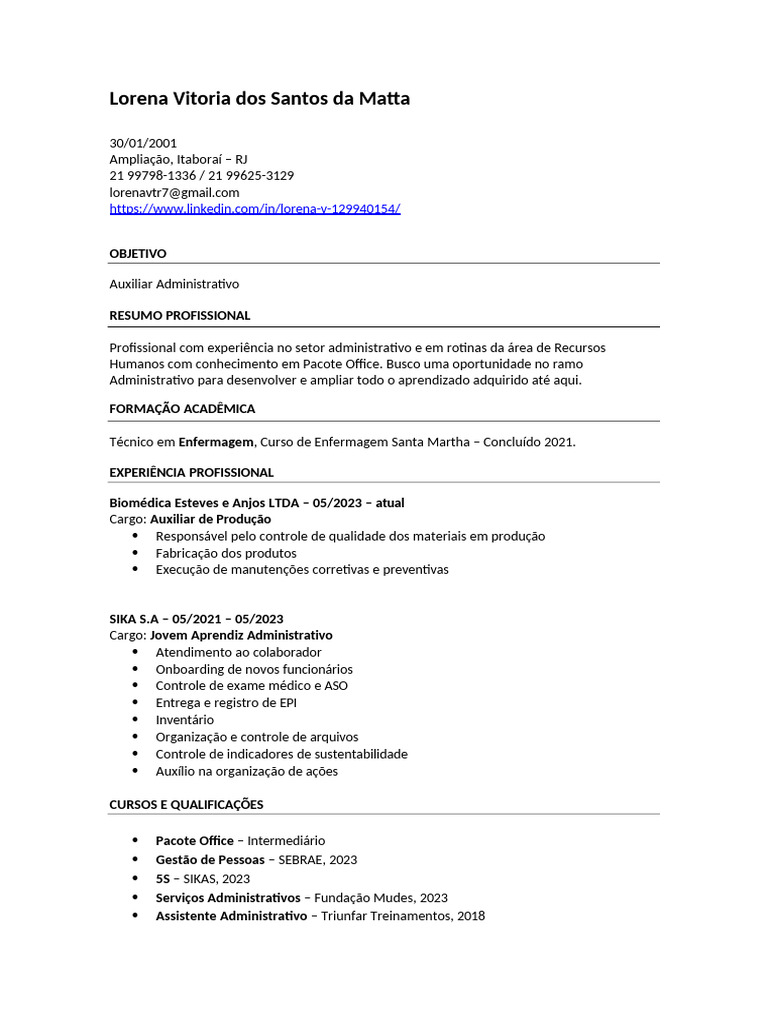 CV - Lorena Vitória | PDF