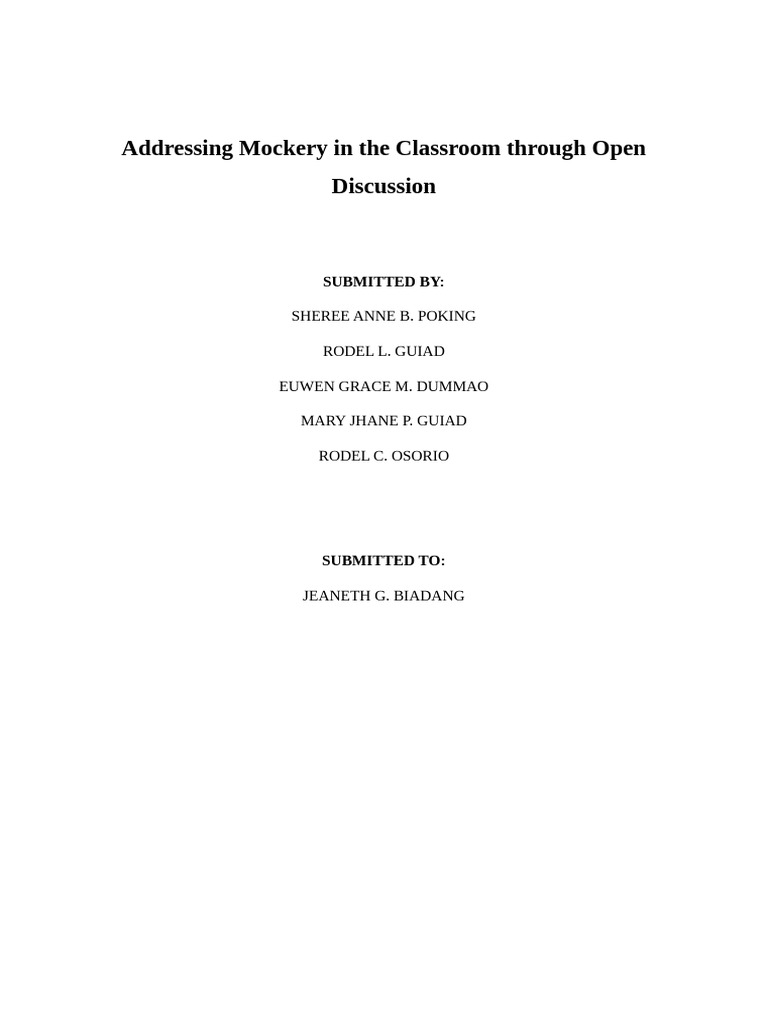 Addressing Mockery in The Classroom Through Training Seminar-.2 | PDF ...