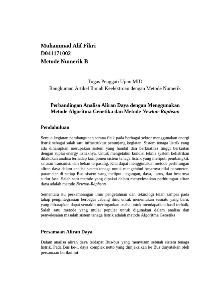 D041171002 - Muhammad Alif Fikri - Metode Numerik - Tugas Pengganti Mid | PDF