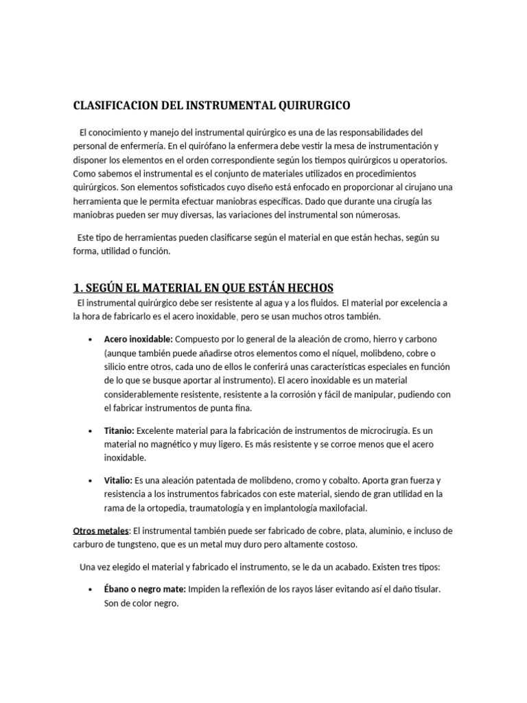 Clasificación del Instrumental Quirúrgico | PDF | Acero inoxidable | Acero