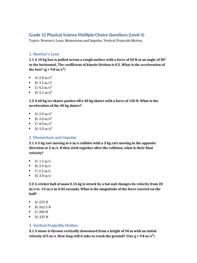 Grade 12 Physical Science MCQs | PDF