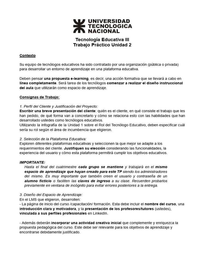 Consigna TP Unidad 2 - Marzo 2025 | PDF | Aprendizaje | Enseñando