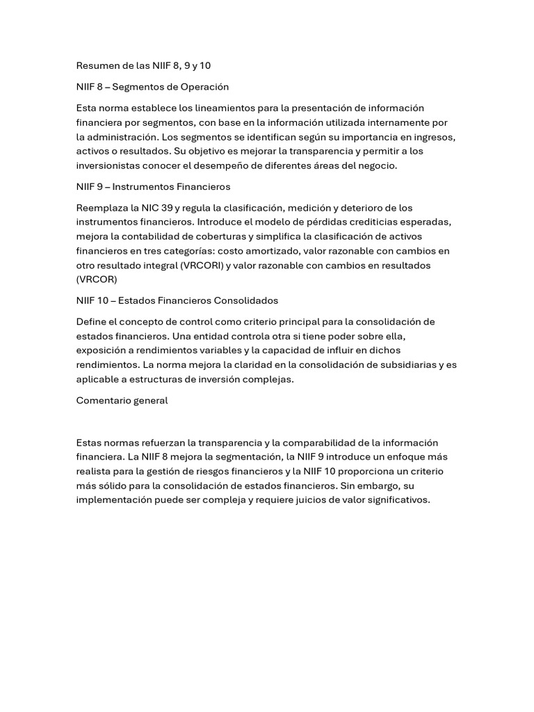Resumen Niif 8 A La 10 | PDF