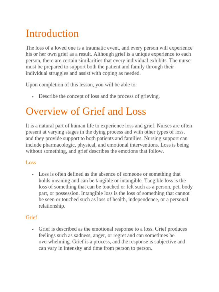 Evolve Overview of Loss and Grief YCh.42 | PDF | Grief | Funeral