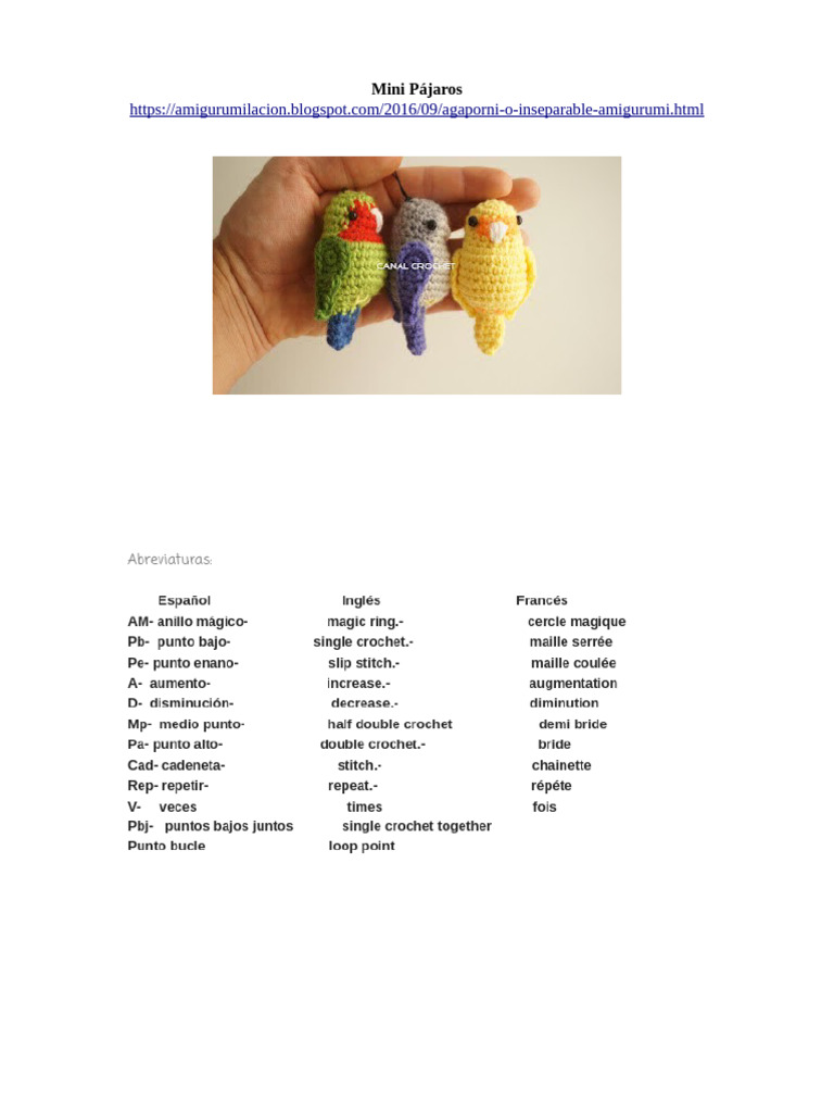 Cómo Tejer Mini Pájaros Amigurumi | PDF