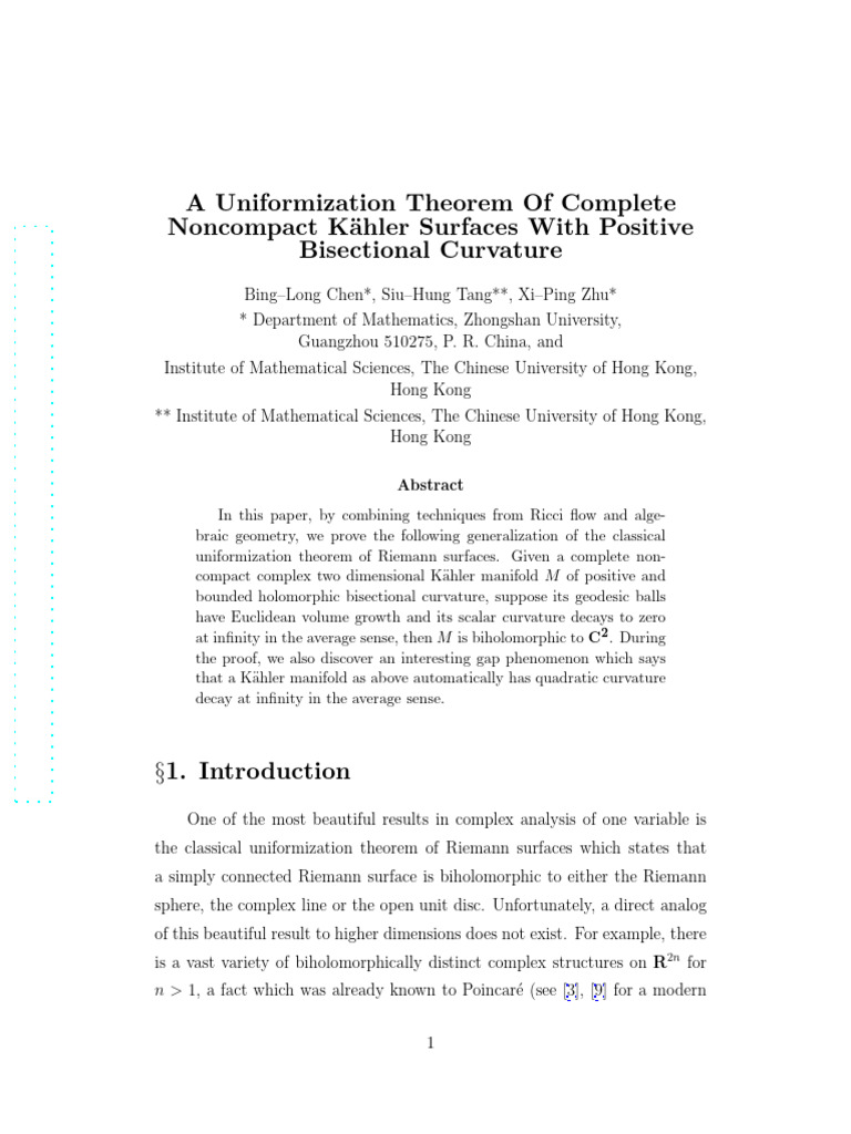 A Uniformization Theorem of Complete Noncompact Kahler Surfaces With ...