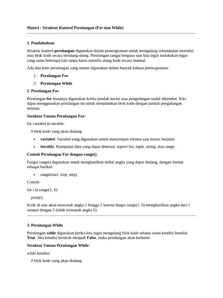 Materi Struktur Kontrol Perulangan (for Dan While) | PDF