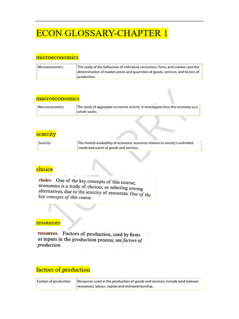 Economics Glossary: Key Concepts Explained | PDF