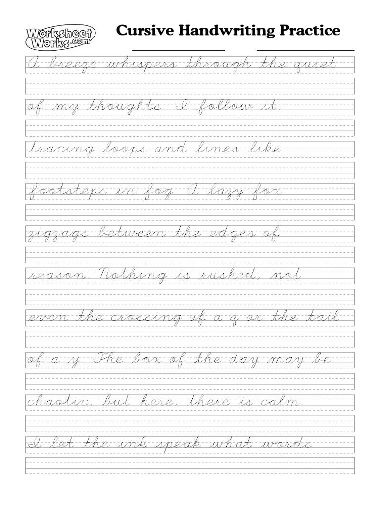 WorksheetWorks Cursive Handwriting Practice 7 | PDF