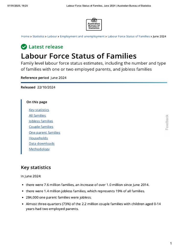Labour Force Status of Families, June 2024 - Australian Bureau of ...