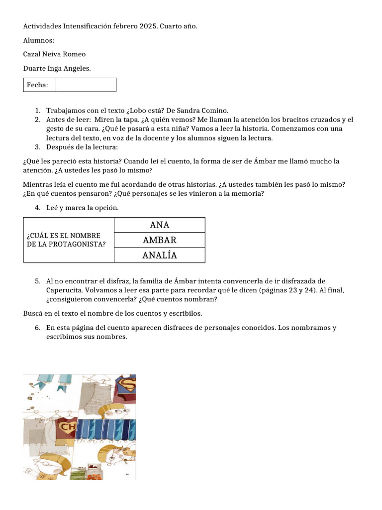 Actividades de Lectura para Cuarto Año | PDF