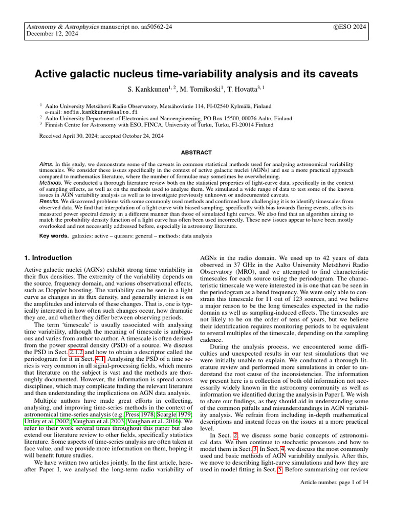 Active Galactic Nucleus Time Variability Analysis and Its Caveats | PDF ...