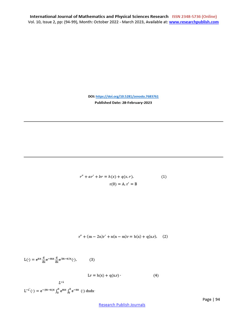 Adomian Decomposition Method To Solve The Second Order Odes With Constant Coefficient Pdf