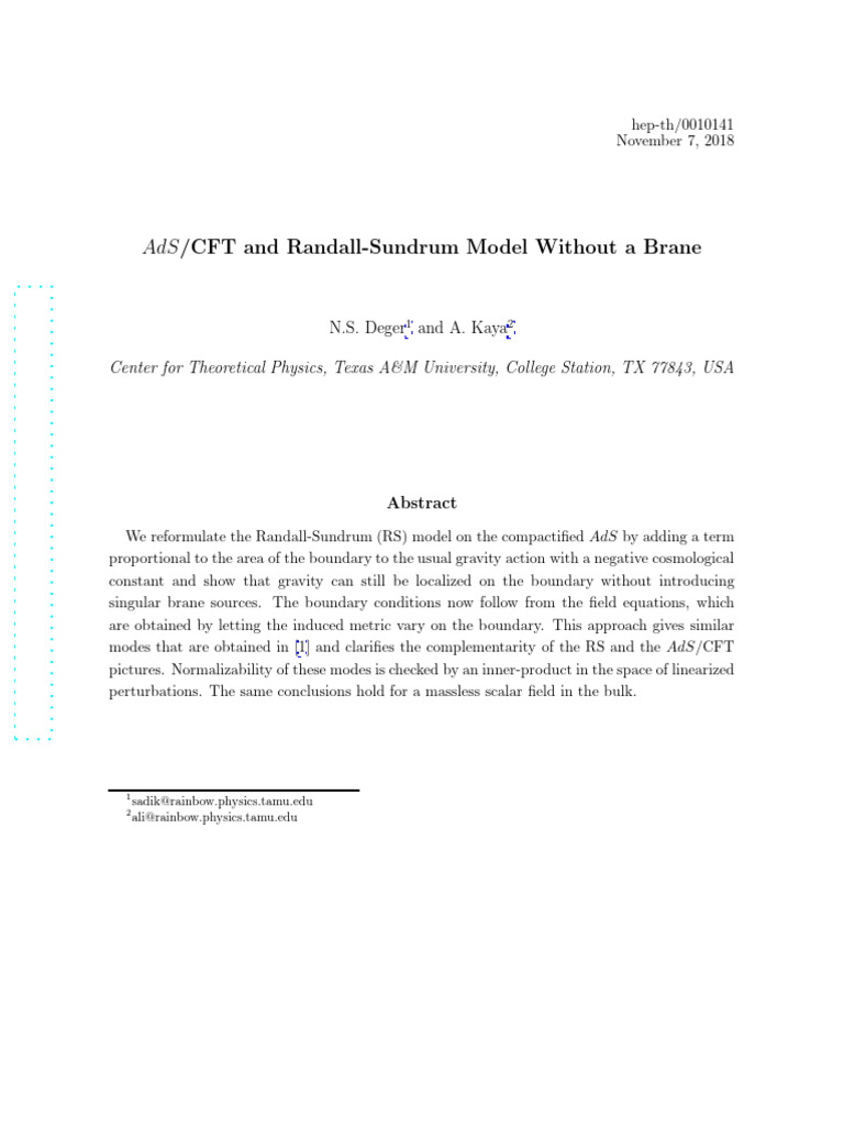 Ads Cft And Randall Sundrum Model Withou A Brane Pdf Dimension