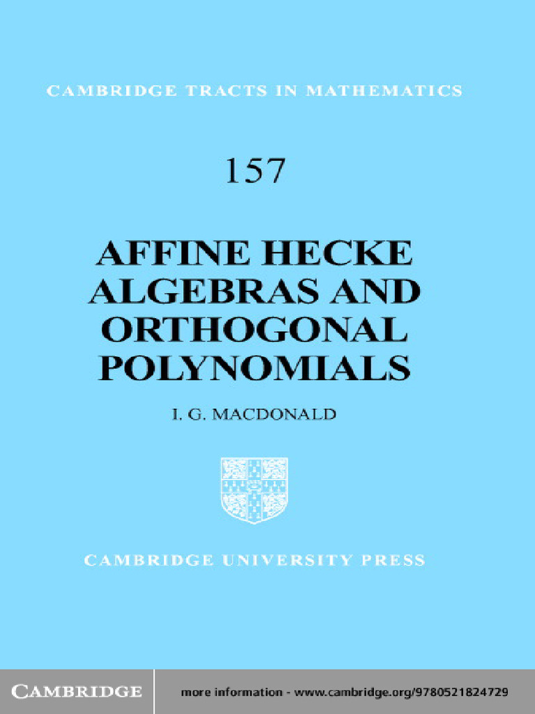 Affine Hecke Algebras and Orthogonal Polynomials | PDF | Algebra ...