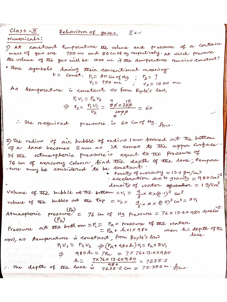 Behaviour of Gases & Chemical Calculations | PDF