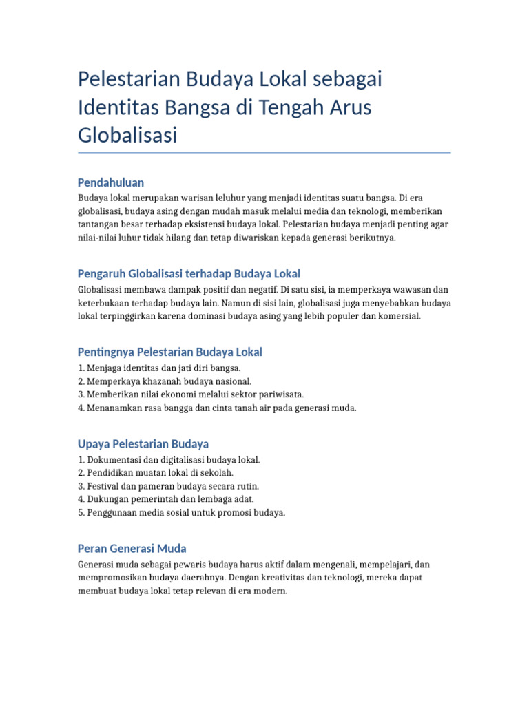 Pelestarian Budaya Lokal di Era Globalisasi | PDF