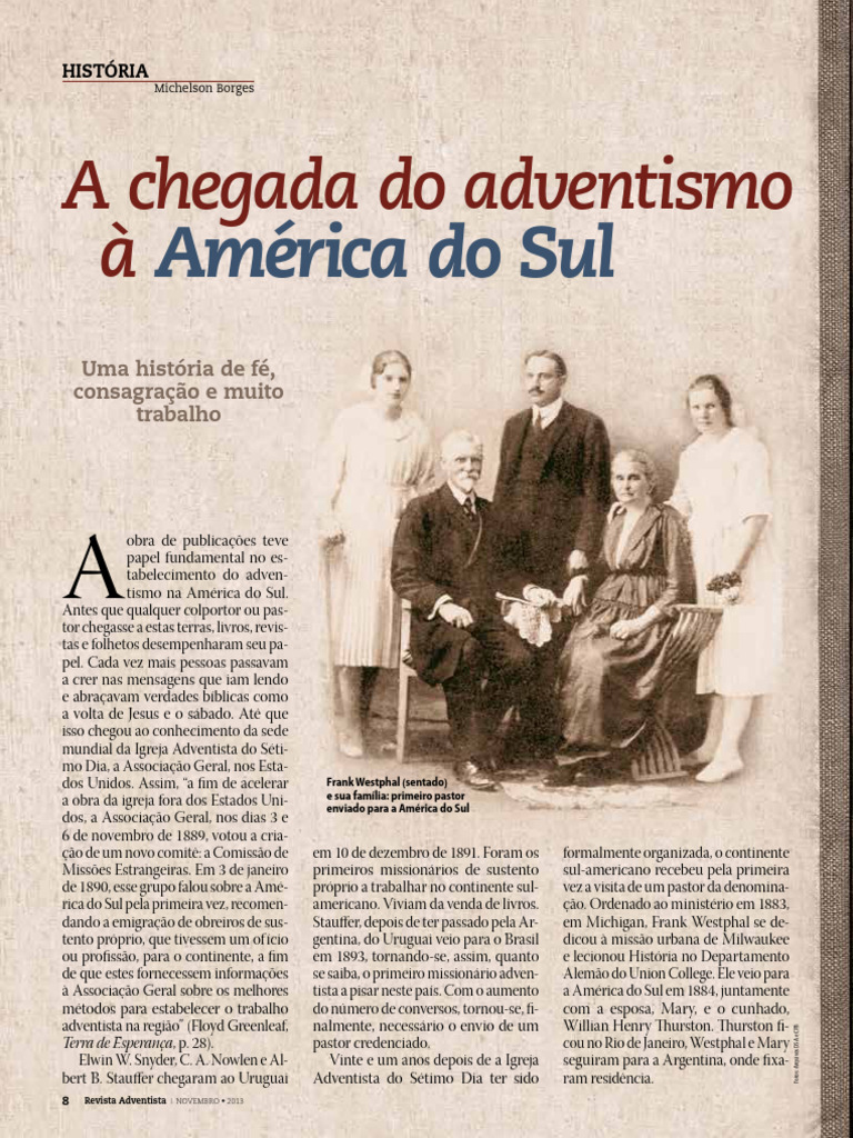 Adventismo na América do Sul: História e Pioneiros | PDF | América do ...