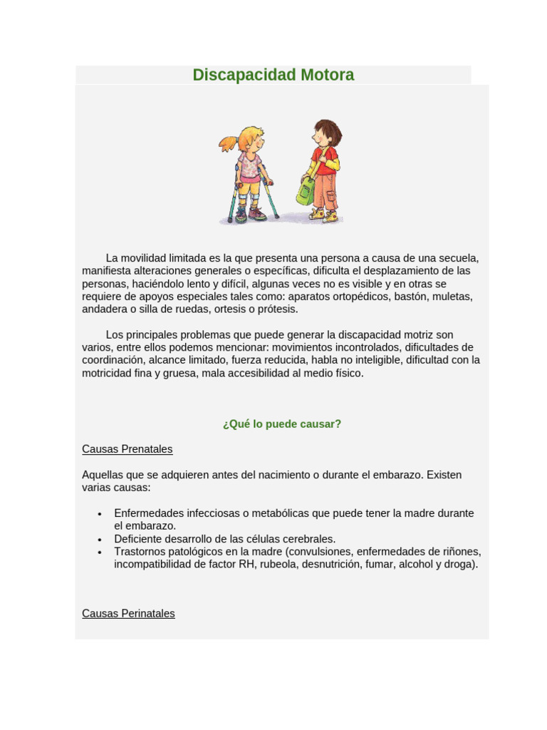 Causas y Características de Discapacidad Motora | PDF | Aprendizaje ...