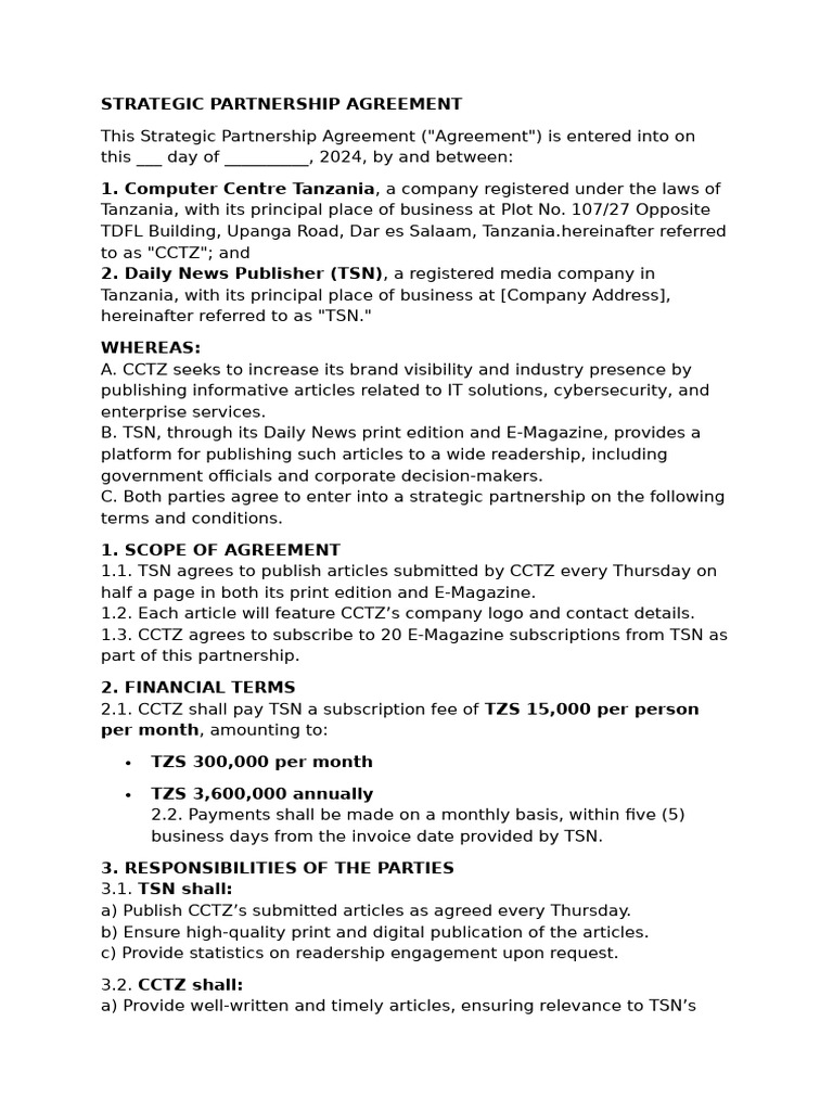 Strategic Partnership Agreement CCTZ TSN | PDF | Private Law | Business Law