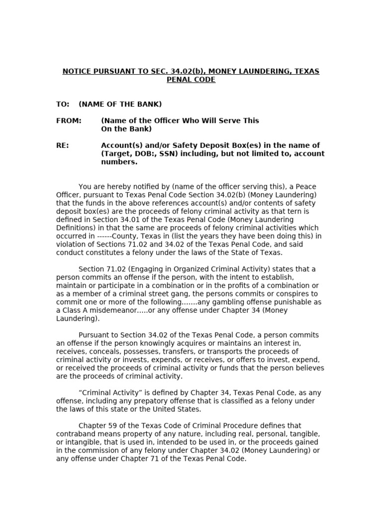 Ch-8-Sample-Freeze-Letter-to-Bank | PDF | Crimes | Crime & Violence