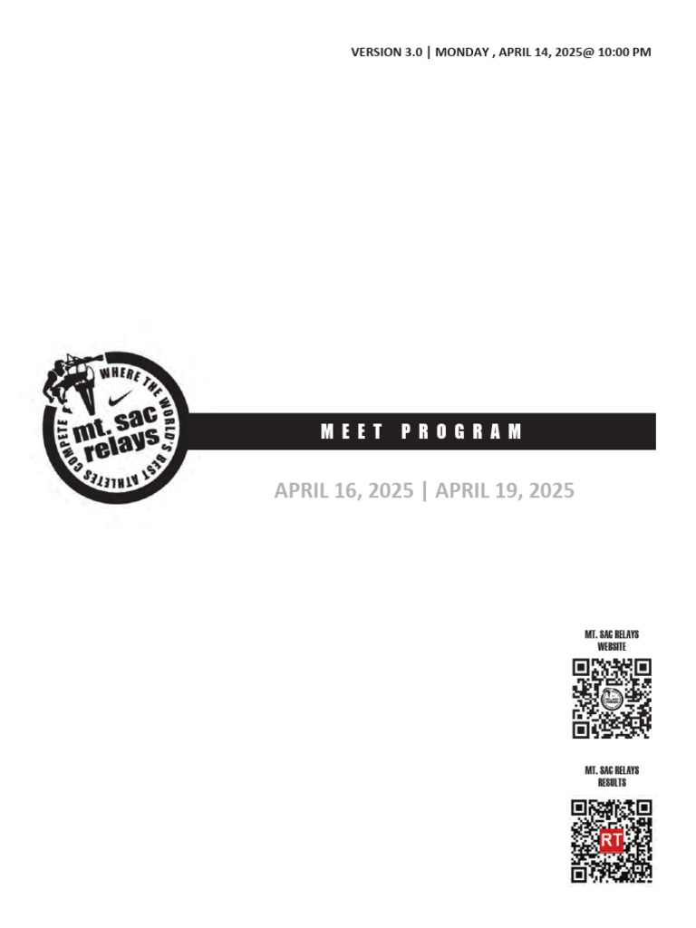 65th Annual Mt. SAC Relays Heat Sheets | PDF | Track And Field ...