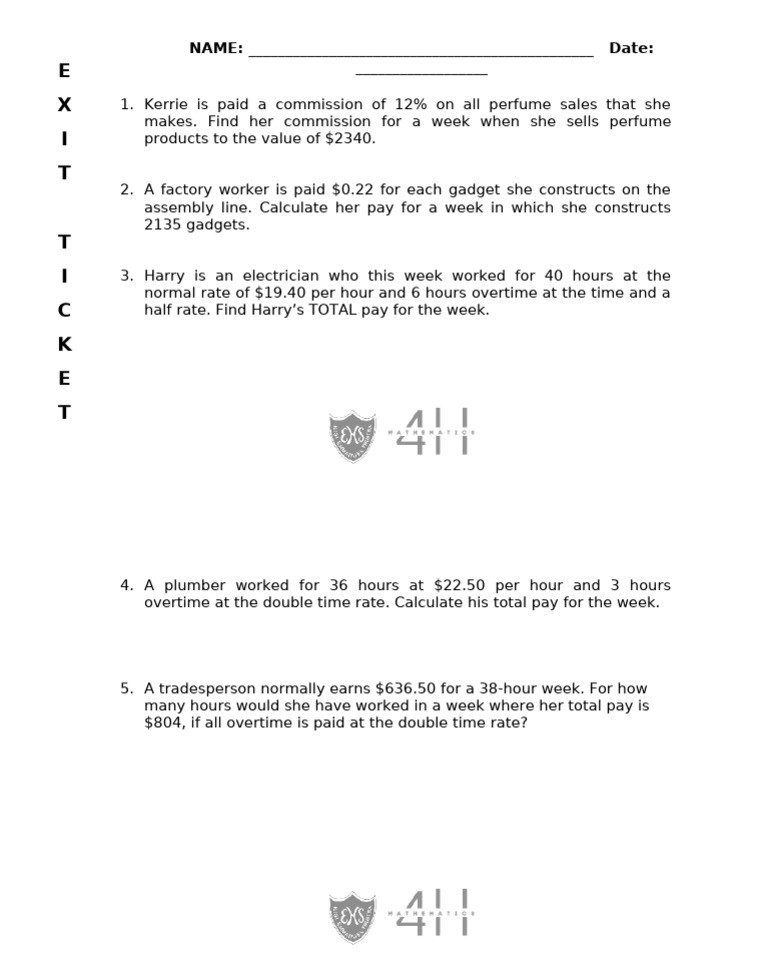 Exit Ticket 1 5H Mathematics | PDF