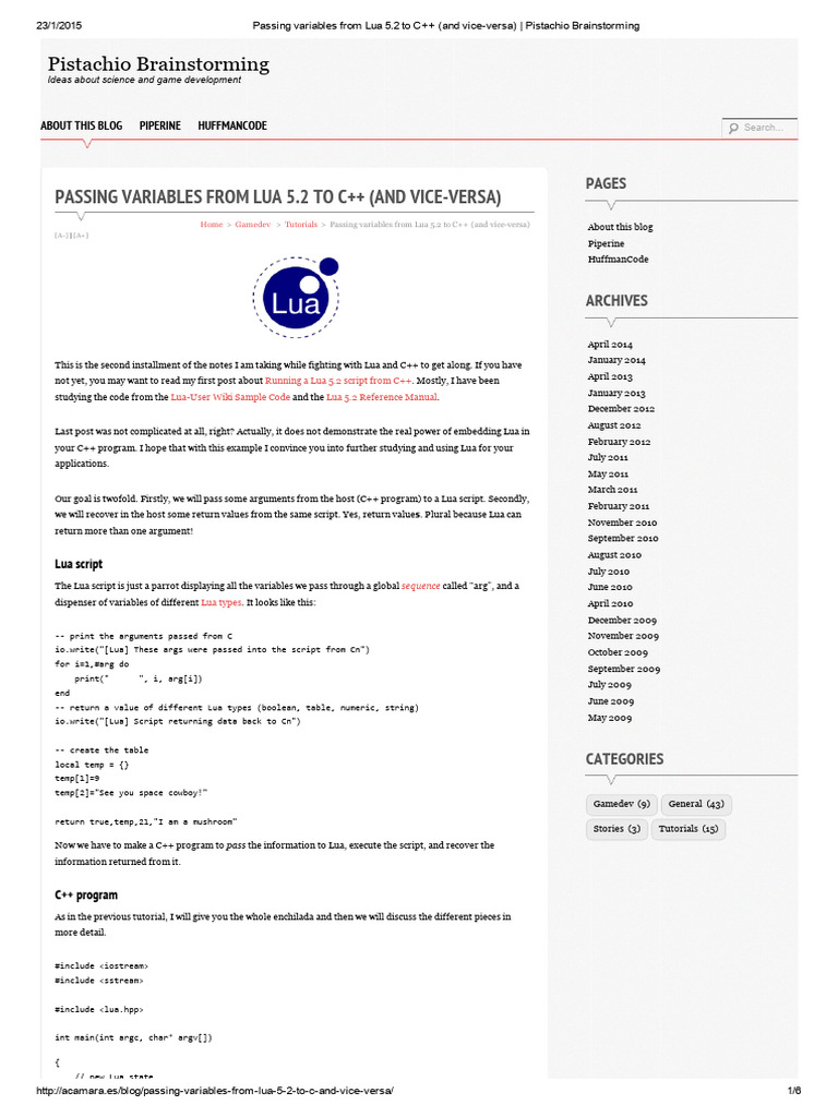 Passing variables from Lua 5.2 to C++ | PDF | Object Oriented Programming | Software Engineering
