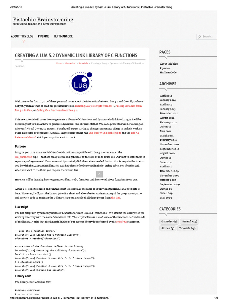 Creating A Lua 5.2 Dynamic Link Library of C Functions | PDF | Library ...
