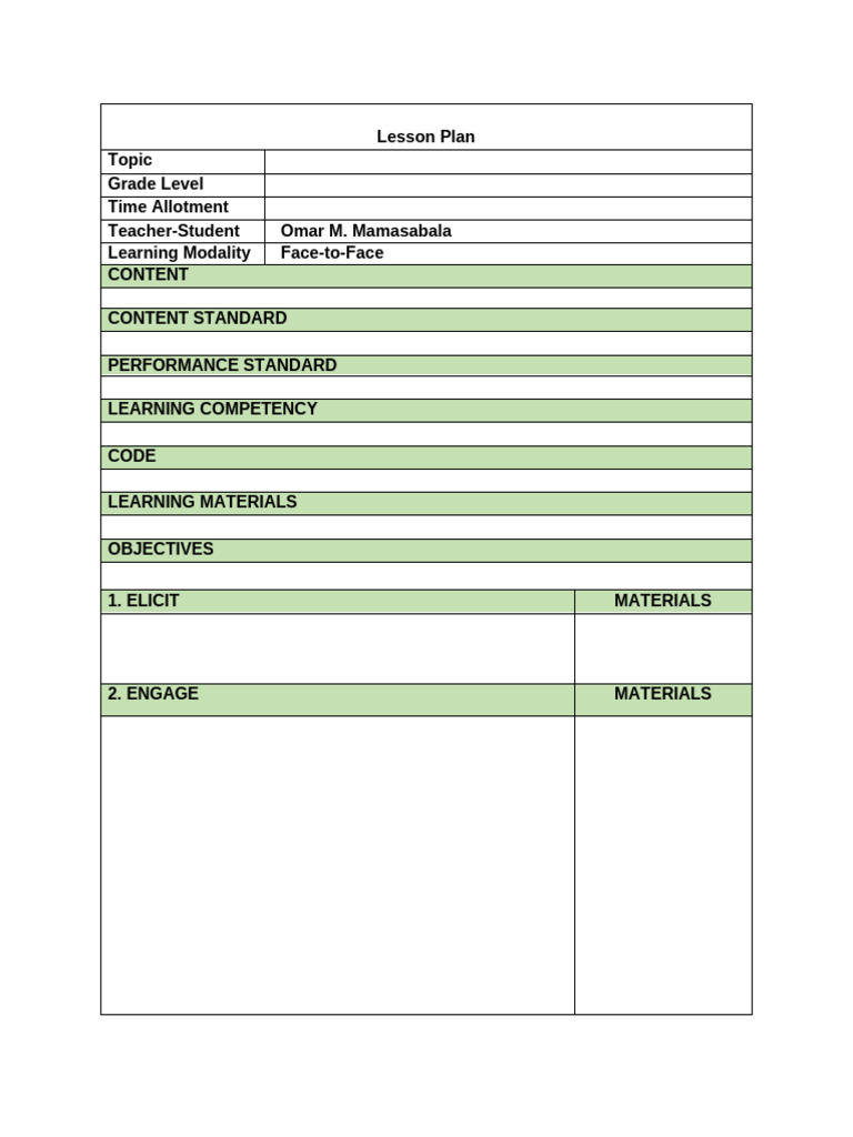 5e's Lesson Plan Format | PDF