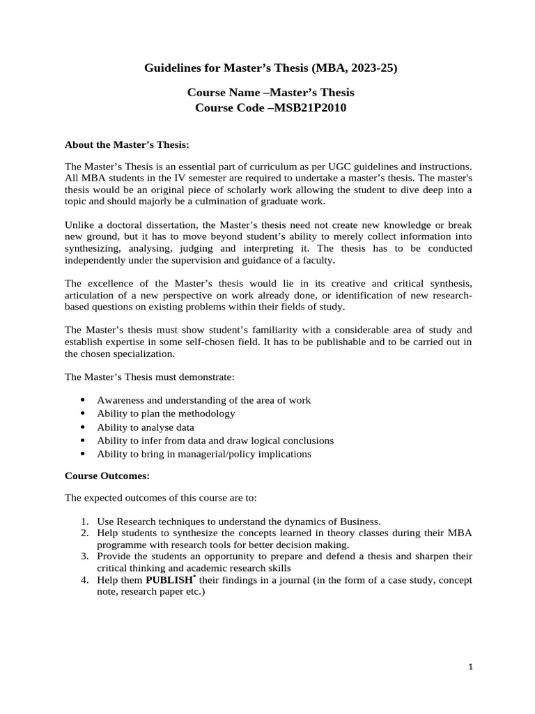 MBA Master’s Thesis Guidelines 2023-25 | PDF | Thesis | Sampling ...