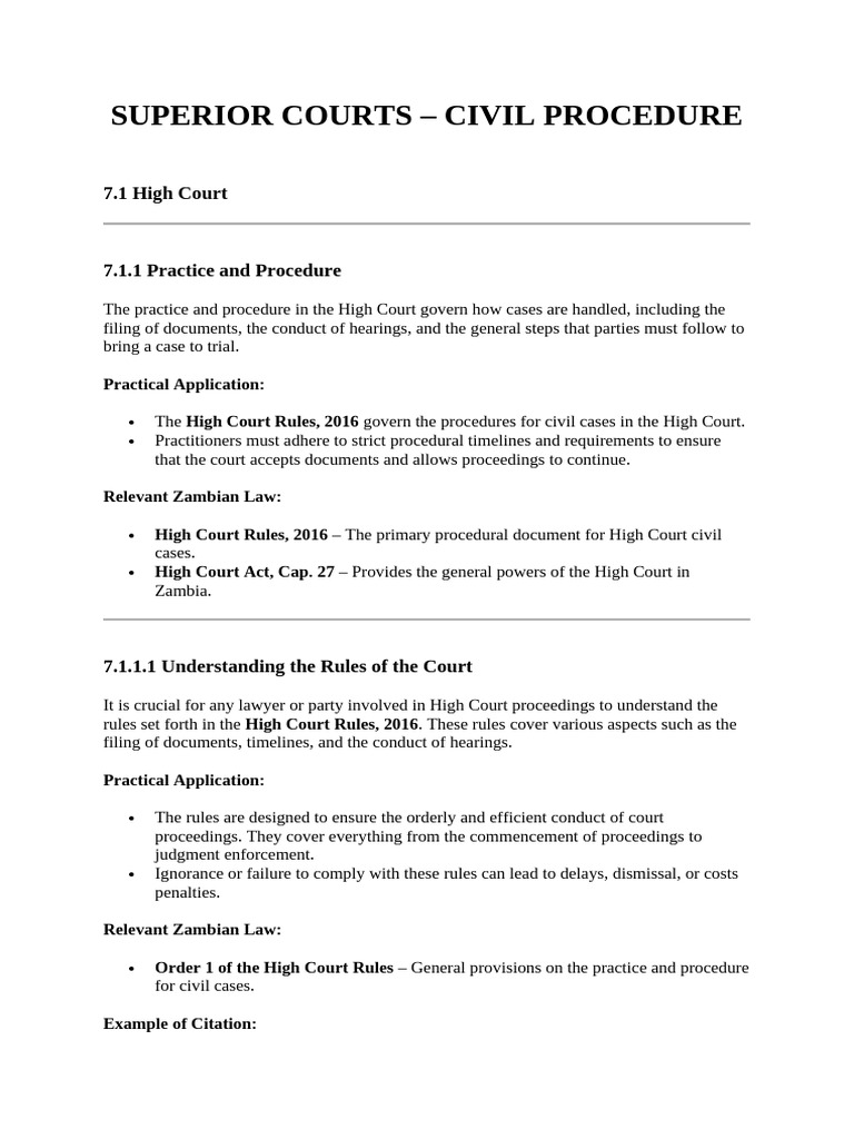 Zambian High Court Civil Procedure Guide | PDF | Costs In English Law ...