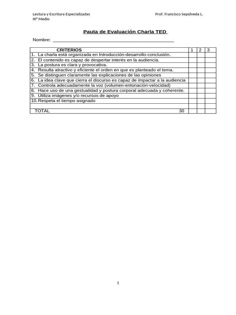 ARG - Pauta Evaluación Charla TED | PDF