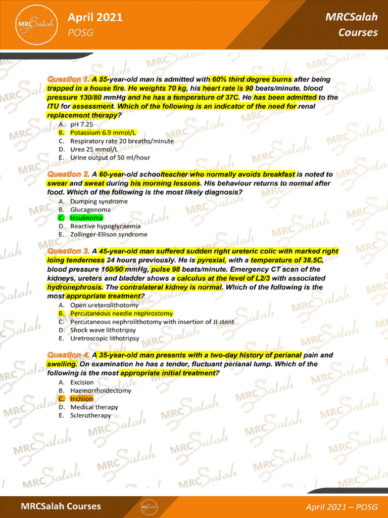 3 - 2021 April - POSG - Unanswered | PDF | Abdomen | Arthritis