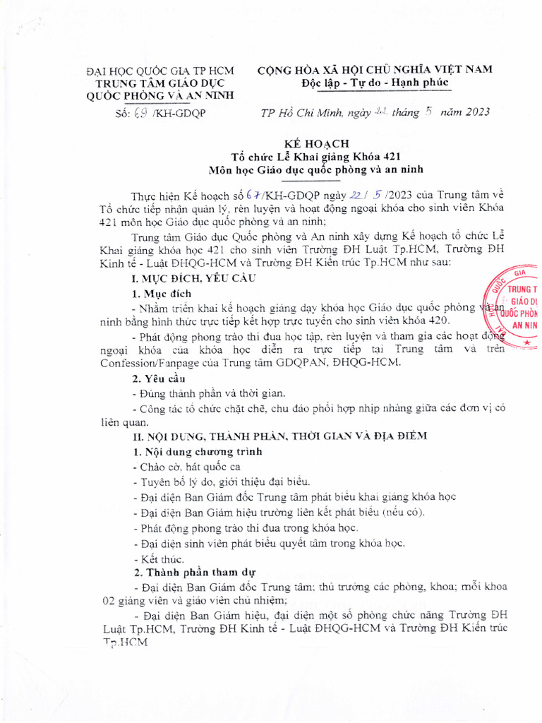 69.KH Khai giảng K421 | PDF