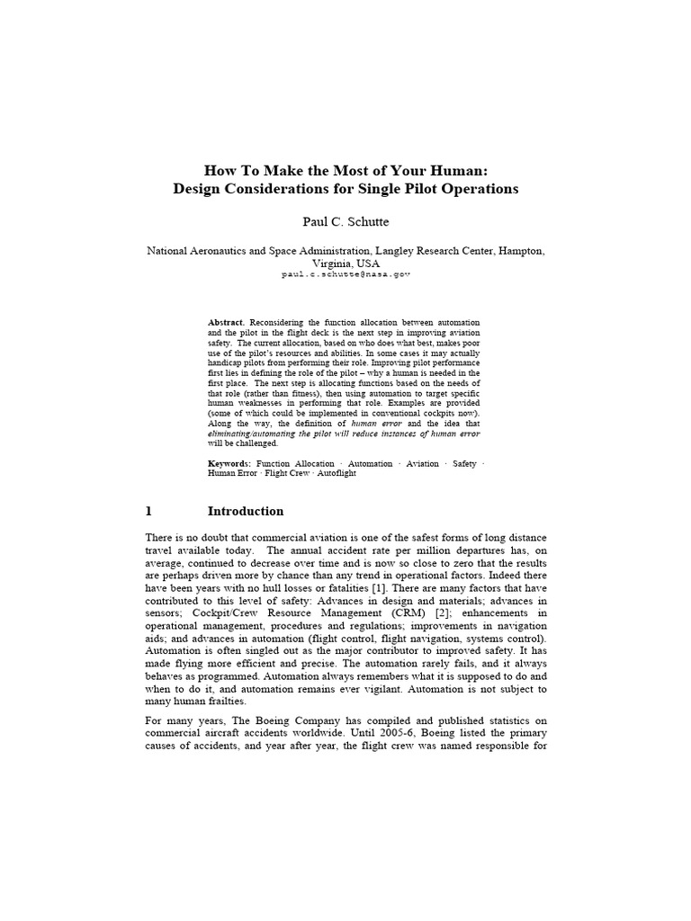 How To Make The Most of Your Human - Design Considerations For Single Pilot Operations FINAL ...