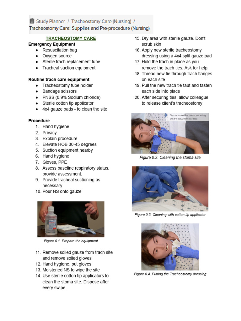Tracheostomy Care Supplies and Pre-procedure (Nursing) | PDF | Medical ...