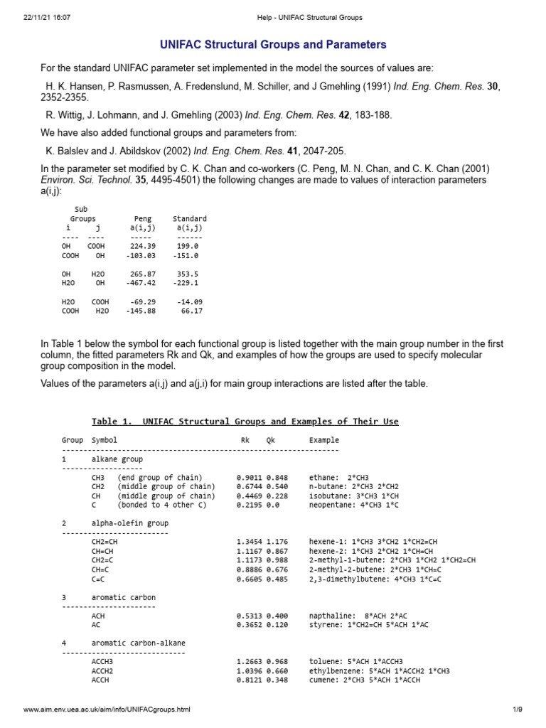 UNIFAC Structural Groups and Examples of Their Use | PDF | Ether | Tetrahydrofuran