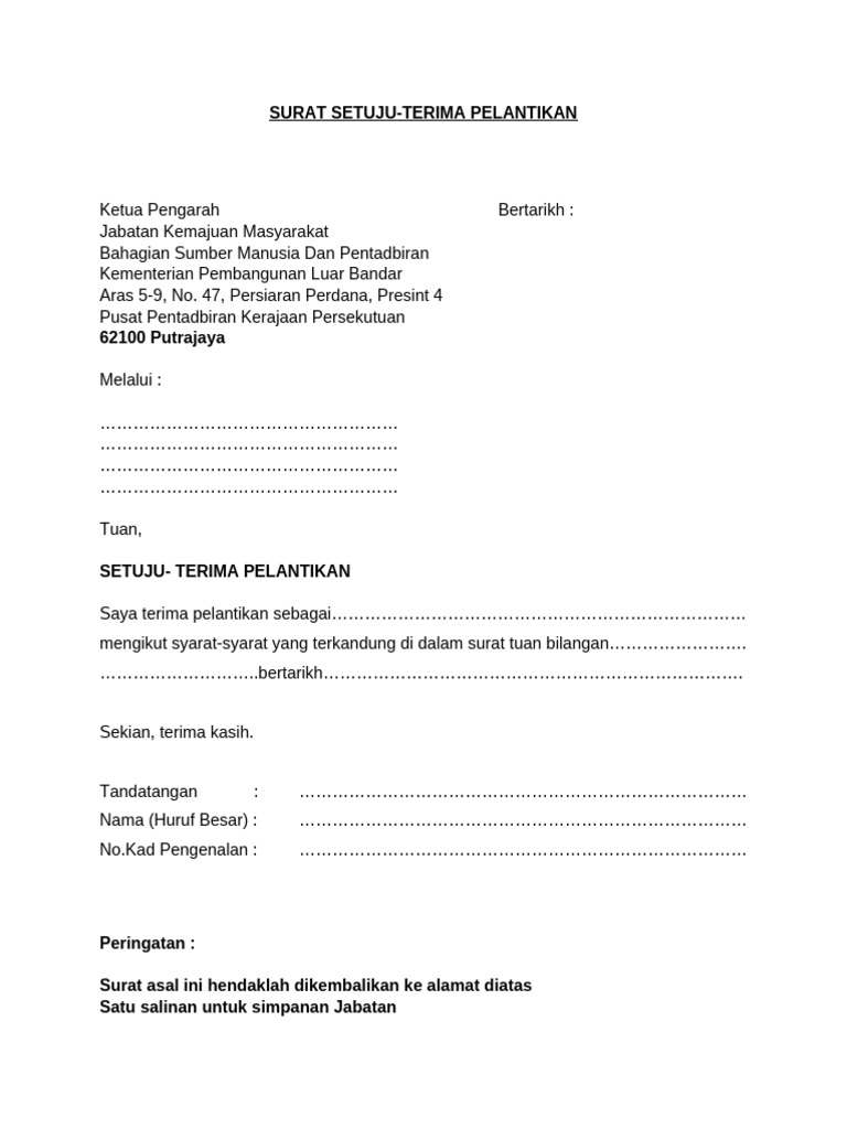 Surat Setuju Terima Pelantikan | PDF