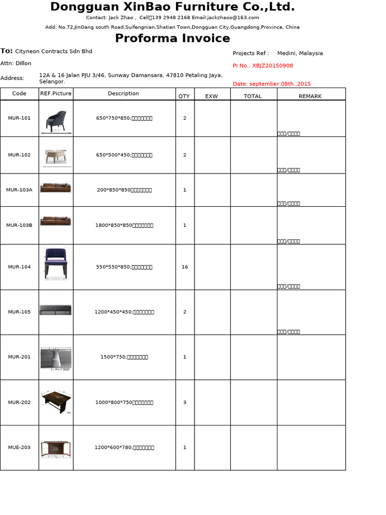 Proforma Invoice - Balance - Copy家私 | PDF | Furniture