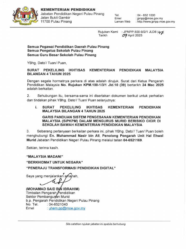 Surat Hebahan Spi Bil.4 2025 - Garis Panduan Sipkpm Dan Mengurus Murid ...