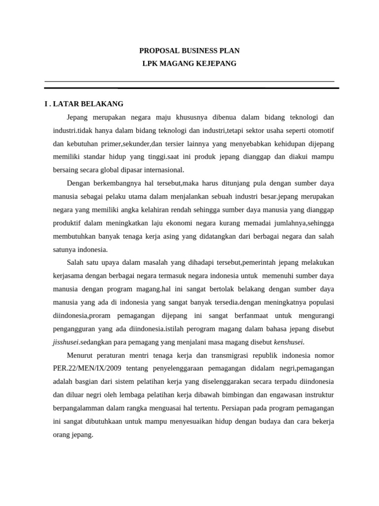 Contoh Proposal Bisnis Plan | PDF